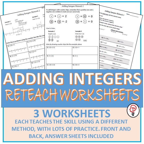 ADDING INTEGERS RETEACH PAGES PACK - RETHINK Math Teacher